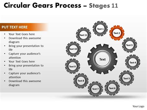 Circular Gears Flowchart Process Diagrams Stages 2 PowerPoint Slide Images PPT Design