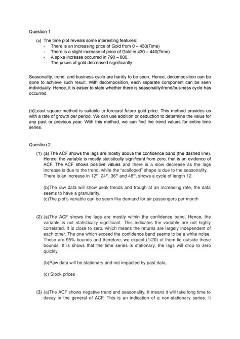 Quantitative Analysis Final Assessment Question A The Time Plot Reveals Some Interesting