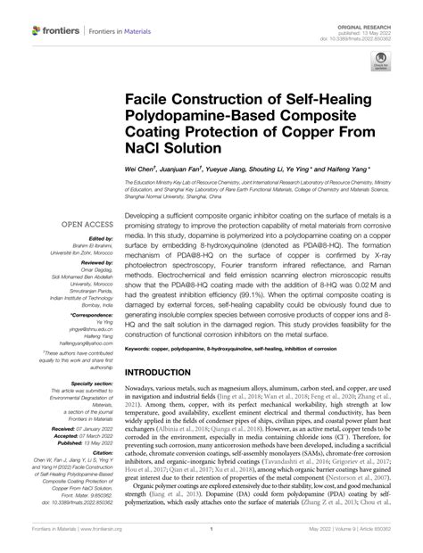 Pdf Facile Construction Of Self Healing Polydopamine Based Composite