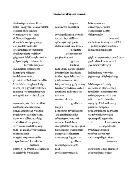 Szokatlanul Hosszú Szavak Pdf