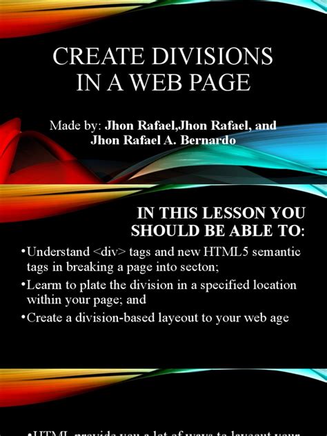 Create Divisions In A Web Page Pdf Html Element Page Layout
