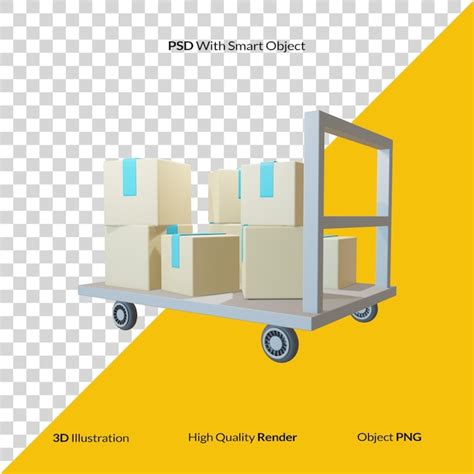 Premium Psd Boxes At Trolley 3d Render Illustration