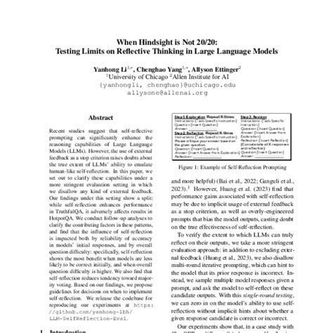 When Hindsight Is Not 2020 Testing Limits On Reflective Thinking In Large Language Models