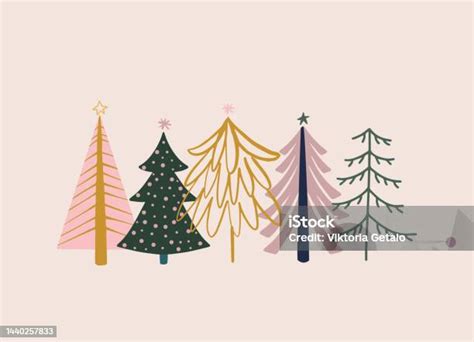 Set Of Vector Abstract Christmas Trees向量圖形及更多聖誕節圖片 聖誕節 樹 圖案花紋 Istock