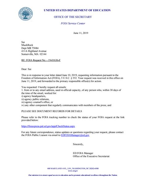 Foia Acknowledgment Letter Documentcloud