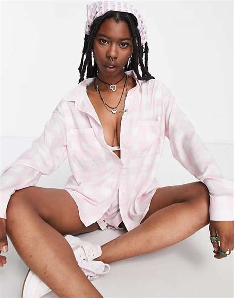 Heartbreak Oversized Shirt Co Ord In Pink Gingham Asos
