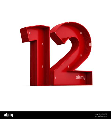 A 3d rendering of the red number 12 isolated on the empty white ...
