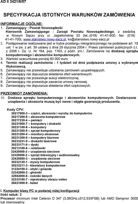 SPECYFIKACJA ISTOTNYCH WARUNKÓW ZAMÓWIENIA PDF Darmowe pobieranie