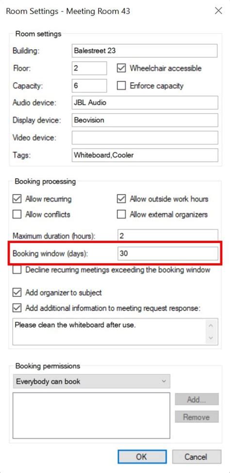 Set CalendarProcessing BookingWindowInDays Easy365Manager