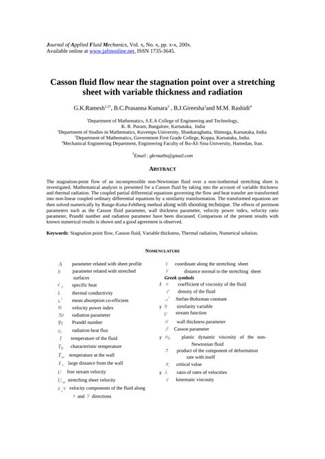 Pdf Casson Fluid Flow Near The Stagnation Point Over A Stretching Sheet With Variable