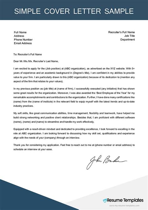 Simple Cover Letter Example And Guide Free Download