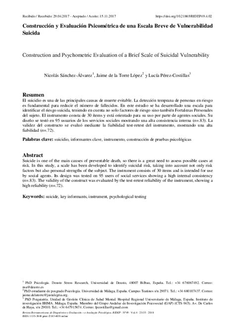 Pdf Construcción Y Evaluación Psicométrica De Una Escala Breve De
