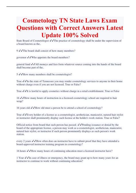 Tennessee Cosmetology State Board Bundled Exams 100 Solved 2024 2025