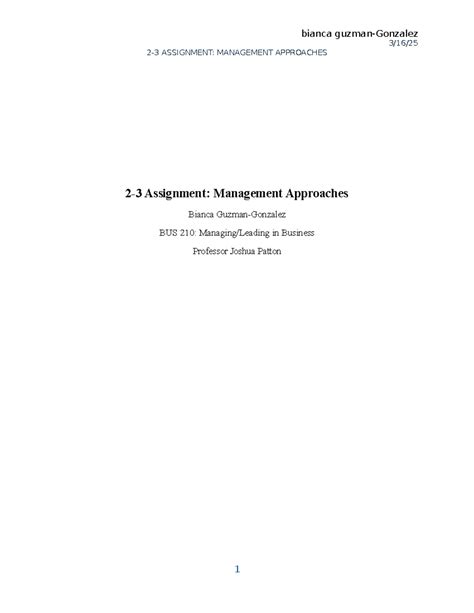 Bus 210 2 3 Assignment Management Approaches 316 2 3 Assignment
