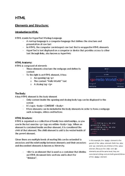 Introduction To Html Html Elements And Structure Introduction To