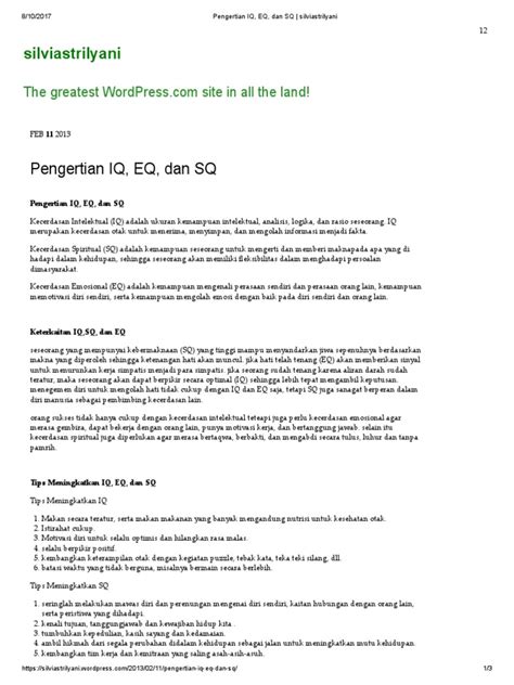 Pengertian Iq Eq Dan Sq Silviastrilyani Pdf