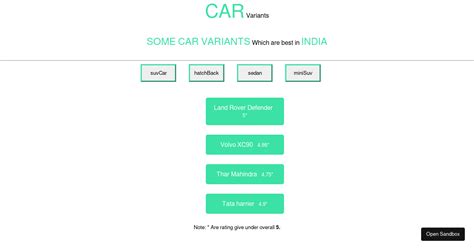Car Variants Codesandbox