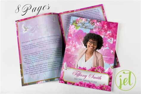 Gorgeous Pink Funeral Program Template 8 Page Editable Etsy