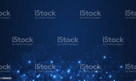 青の背景に六角形のパターン遺伝子研究分子構造化学工学イノベーション技術のコンセプトデザインヘルスケア科学医学の背景に使用 つながりの