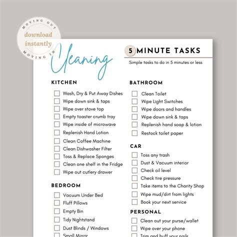 5 minute cleaning tasks printable quick jobs that take less than 5