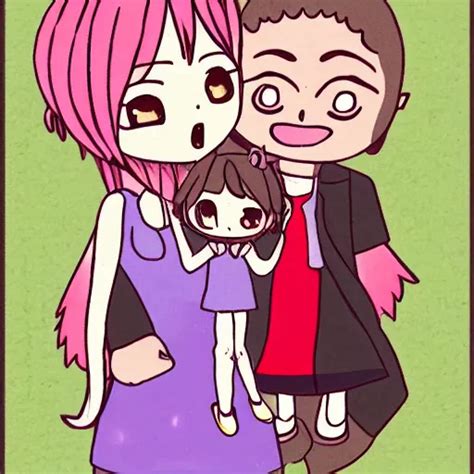 A Chibi Mum With A Chibi Dad Hugging Their Chibi Stable Diffusion