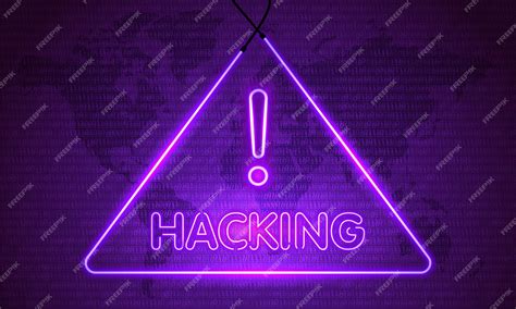 Premium Vector Neon Word Hacking Symbol On Map Dark Purple Background