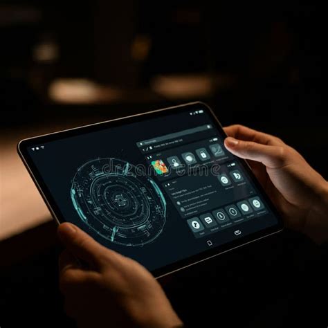 A Person Holds A Tablet Displaying A Futuristic Interface The Screen
