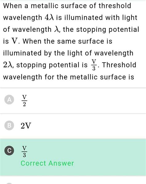 Answered When A Metallic Surface Of Threshold Wavelength 4x I