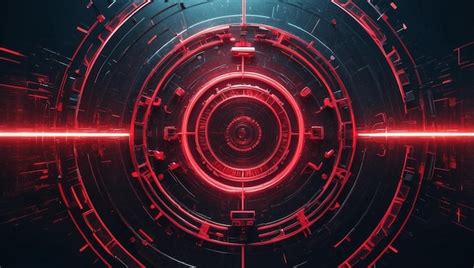 Abstract Metal Arrow Red Light Circuit Cyber Geometric Circle Mesh Futuristic Technology