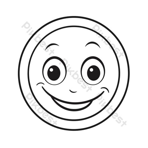 Vector Smiley Face Black And White Coloring Outline Sketch Drawing Png