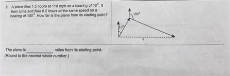 Solved A Plane Flies Hours At Mph On A Bearing Of Chegg