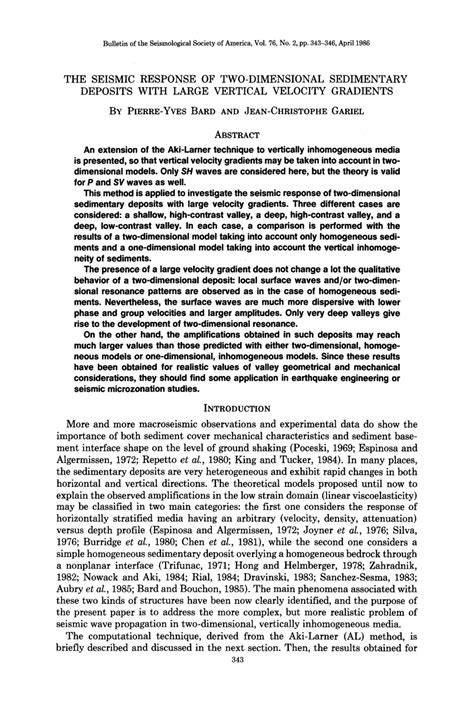 Pdf The Seismic Response Of Two Dimensional Sedimentary Deposits With Large Velocity Gradients