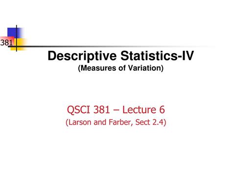 Ppt Descriptive Statistics Iv Measures Of Variation Powerpoint