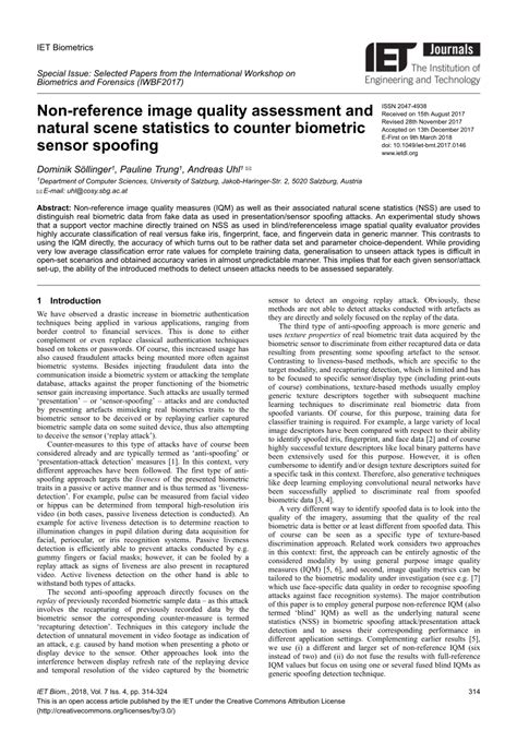 Pdf Non Reference Image Quality Assessment And Natural Scene Statisticsto Counter Biometric