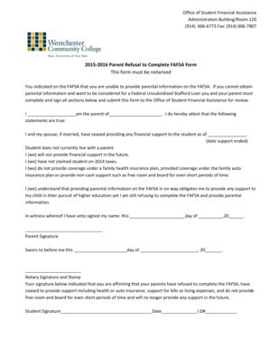 Fillable Online Sunywcc Parent Refusal To Complete FAFSA Form This Form Sunywcc Fax