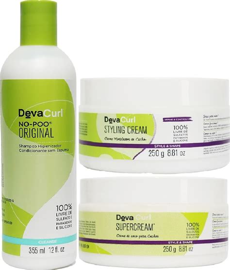 kit deva curl noo poo styling cream e super cream coco