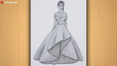 How To Draw A Girl Beautiful Dress Pencil Sketch For Beginner Easy Simple Drawing Tutorial