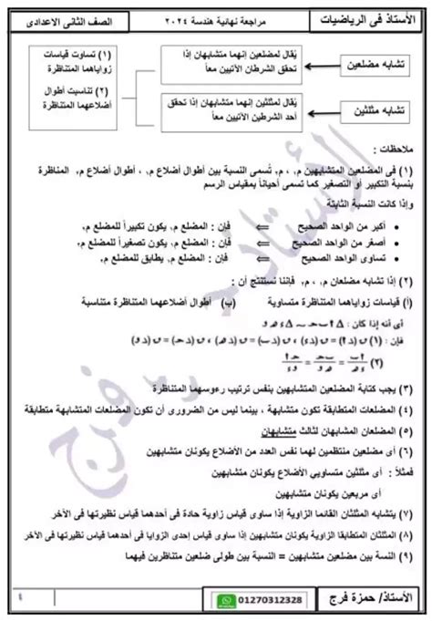 قوانين هندسة تانية إعدادي ترم ثاني ملخص 5 ورقات شبابيك