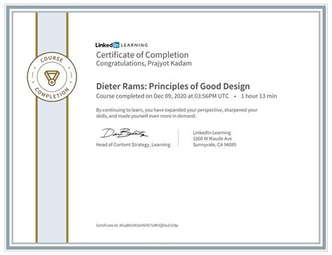 Prajyot Kadam On Linkedin Certificate Of Completion Dieter Rams