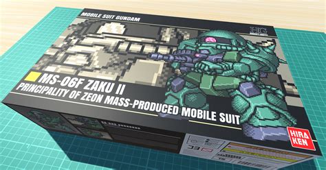 ドット絵 ザクii F型 16色ドット絵ガンプラ箱絵風3d ひらけんのイラスト Pixiv