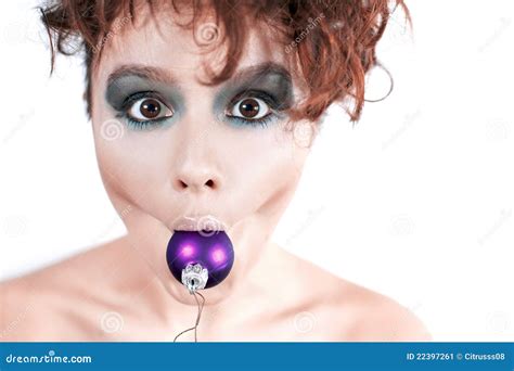 The Girls Mouth Christmas Ball Stock Image Image 22397261