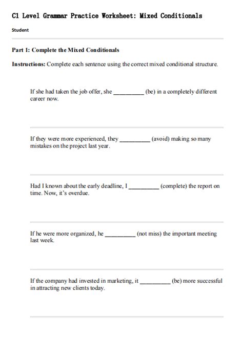 C1 Level Grammar Practice Worksheet Mixed Conditionals By Maggie