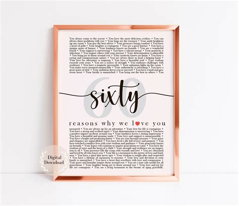 60 Things We Love About You Art Print Custom 60th Birthday T Women