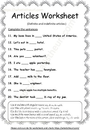 Worksheet On Definite And Indefinite Articles Exercise 2 Your Home