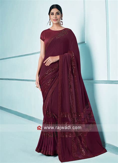 Maroon Designer Party Wear Lycra Saree