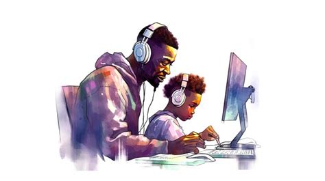 Premium Photo A Man And A Girl Are Using A Laptop And The Word The Word On The Screen