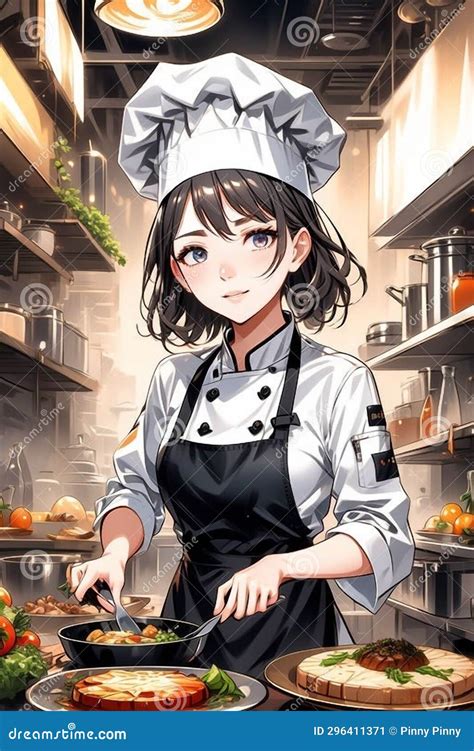 A Cute Anime Girl In Chefand X27s Uniform Performing Her Pasion For