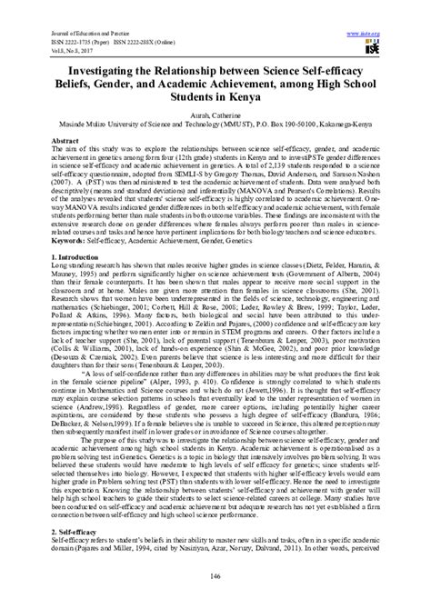 Pdf Science Self Efficacy Gender And Academic Success In Kenya