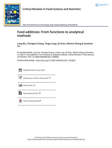 Pdf Food Additives From Functions To Analytical Methods