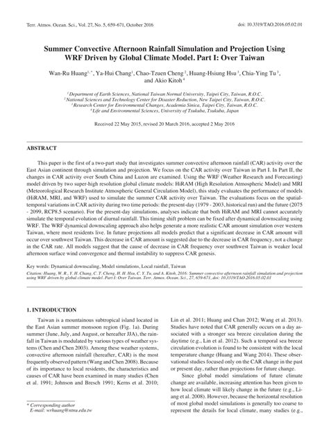 Pdf Summer Convective Afternoon Rainfall Simulation And Projection Using Wrf Driven By Global